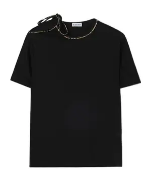 Burberry Checked-trim Tie-detail T-shirt - Black