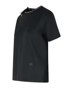 Burberry Checked-trim Tie-detail T-shirt - Black