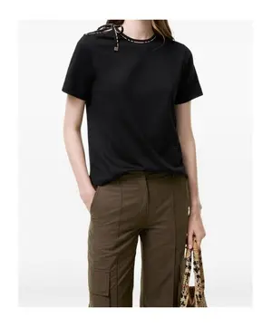 Burberry Checked-trim Tie-detail T-shirt - Black