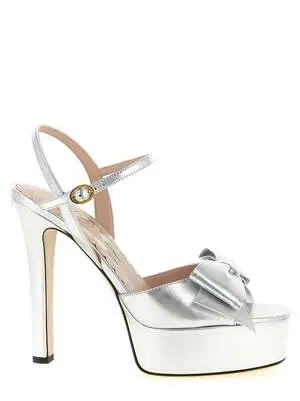 VALENTINO VALENTINO GARAVANI Metallic Leather Bow Platform Sandals