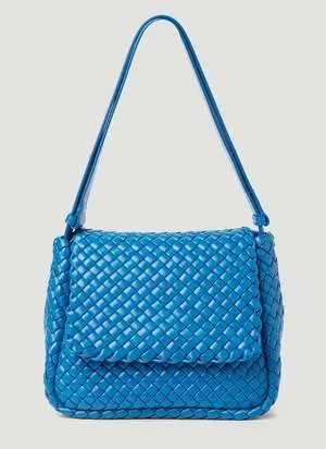 Bottega Veneta Small Cobble Woven Leather Shoulder Bag - Blue