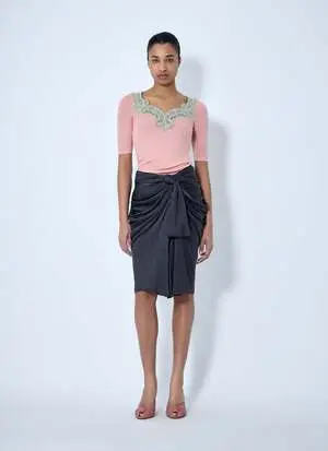 Chloé Draped Knot Detail Silk Skirt - Black