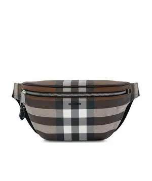 Burberry Checked Zipped Belt Bag - Gray