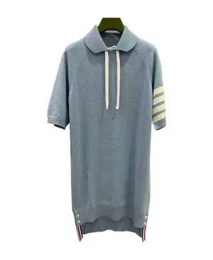 Thom Browne Striped Detail Knitted Short-sleeve Dress With Drawstring And Hood