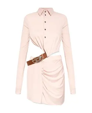 DIESEL® Asymmetrical Draped Mini Shirt Dress With Logo Belt