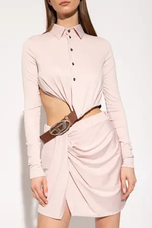 DIESEL® Asymmetrical Draped Mini Shirt Dress With Logo Belt