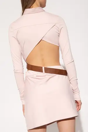 DIESEL® Asymmetrical Draped Mini Shirt Dress With Logo Belt
