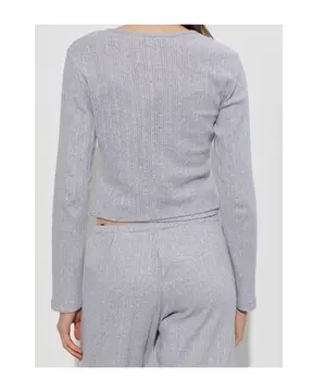 SPORTY  RICH Sporty & Rich Ribbed Knit Long Sleeve Cardigan