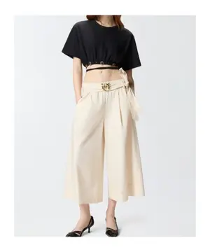 Pinko Lace-up Cropped T-shirt With Elasticized Hem - Black