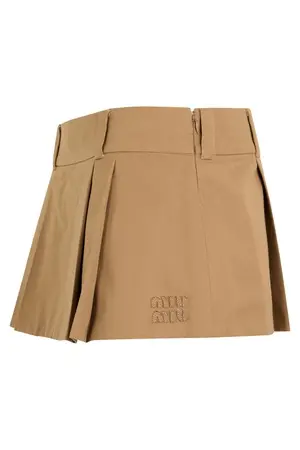 Miu Miu Pleated Poplin Miniskirt With Belt Detail