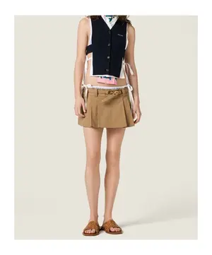 Miu Miu Pleated Poplin Miniskirt With Belt Detail