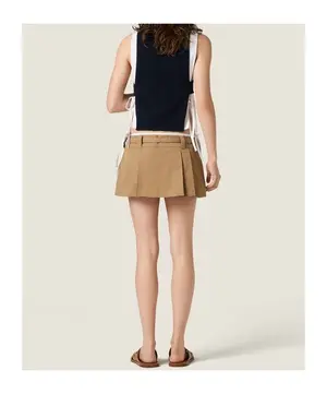 Miu Miu Pleated Poplin Miniskirt With Belt Detail