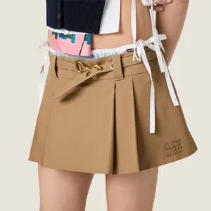 Miu Miu Pleated Poplin Miniskirt With Belt Detail