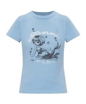 GANNI Graphic Print T-shirt - Blue