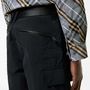Burberry Nylon Cargo Trousers With Embroidered Equestrian Knight Design - Navy