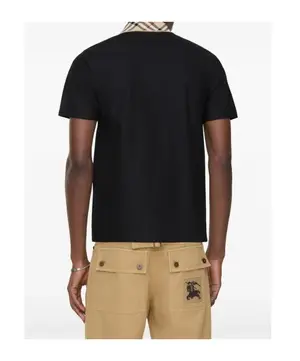 Burberry Check-collared Short Sleeved Polo Shirt - Black