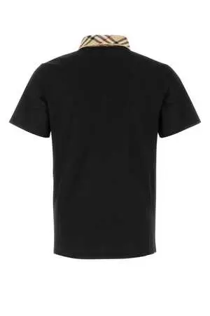Burberry Check-collared Short Sleeved Polo Shirt - Black