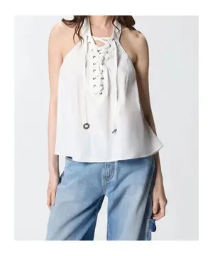 Pinko Lace-up Halterneck Blouse - White
