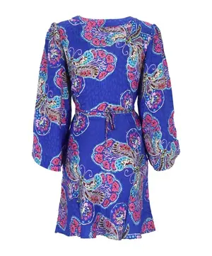 Rixo Butterfly Print Jacquard Round Neck Long Sleeve Dress