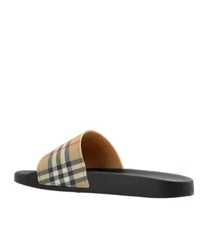 Burberry Check Printed Slip-on Slides - Black