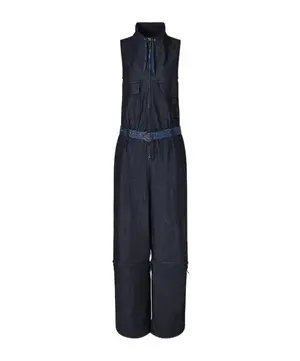 Emporio Armani Sleeveless Embroidered Denim Jumpsuit - Blue