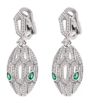 BVLGARI Gold Diamond And Emerald Serpenti Drop Earrings