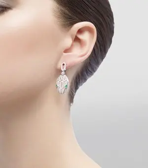 BVLGARI Gold Diamond And Emerald Serpenti Drop Earrings