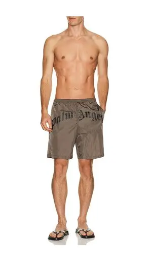 Palm Angels Curved Logo Swim Shorts - Brown
