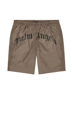 Palm Angels Curved Logo Swim Shorts - Brown