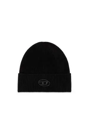 DIESEL® Ribbed Beanie With Embroidered D Logo - Black
