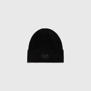 DIESEL® Ribbed Beanie With Embroidered D Logo - Black