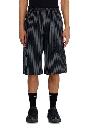 DIESEL® Pinstriped Shorts With Phoenix Embroidery