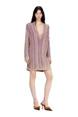 DIESEL® Cable Knit V-neck Sweater Dress - Violet