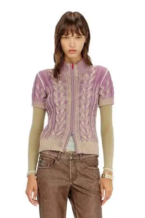 DIESEL® Cable Knit Short Sleeve Zip Cardigan - Multicolor
