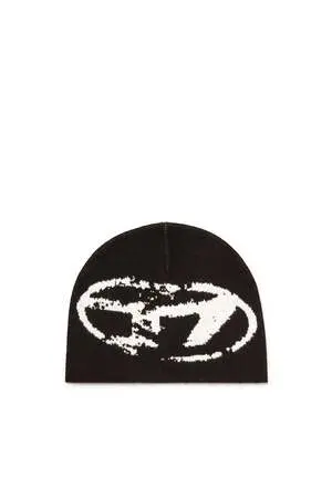 DIESEL® Wool-blend Beanie With Distressed Oval D Logo - Black