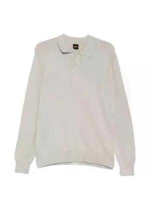 BOSS Logo-embroidered Polo-collar Sweater - Neutrals