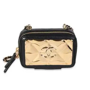 Chanel Gold Quilted Metal & Lambskin Vanity Bag - Black