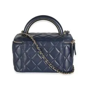 Chanel Navy Quilted Lambskin Top Handle Vanity Case