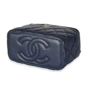 Chanel Navy Quilted Lambskin Top Handle Vanity Case