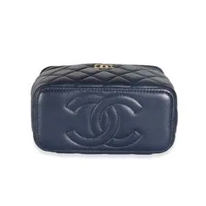 Chanel Navy Quilted Lambskin Top Handle Vanity Case