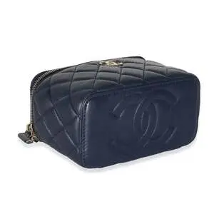 Chanel Navy Quilted Lambskin Top Handle Vanity Case - Blue