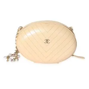 CHANEL Beige Chevron Leather City Evening Box Bag