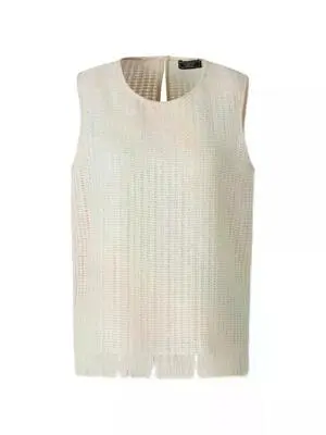 Peserico Cream White Knit Fringe Trim Sleeveless Top - Neutrals