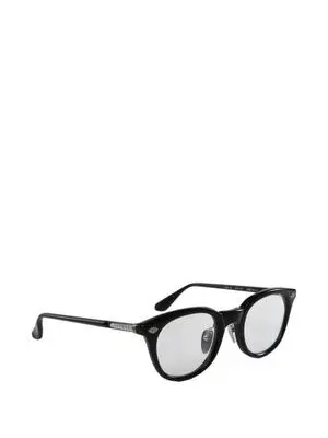Chrome Hearts Logo-plaque Round-frame Glasses - Black