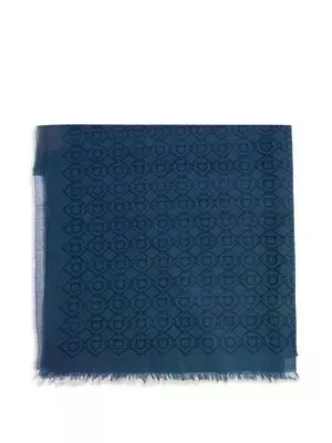 FERRAGAMO Gancini-print Frayed Scarf - Blue