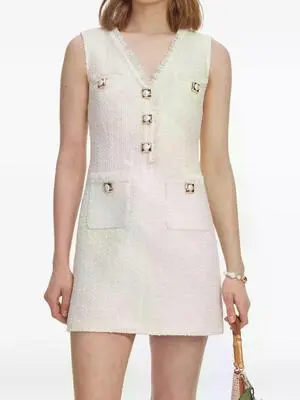 SELF-PORTRAIT Bouclé Frayed-edge Mini Dress - Neutrals