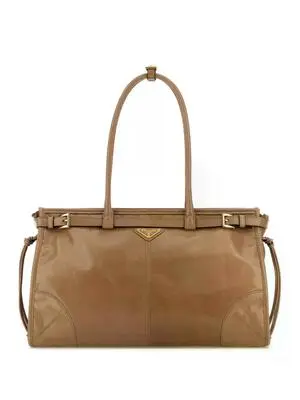 Prada Enamel Triangle-logo Tote Bag - Neutrals