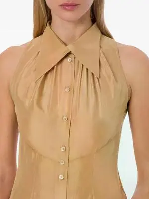 Alberta Ferretti Sleeveless Silk Gathered Shirt