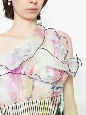 Aje Leigh One-shoulder Ruffled Floral Blouse