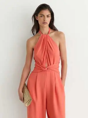 REISS Akia Twist-front Halterneck Wide-leg Jumpsuit